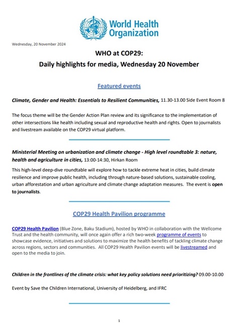 20 November - COP29 Health Highlights